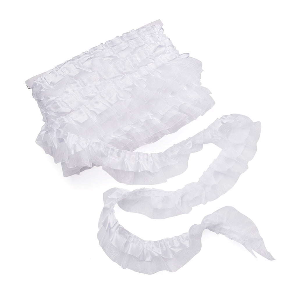 2-Layer Pleated Satin Organza Ribbons White 1-5/8 inch(40mm) 21.8yards ...