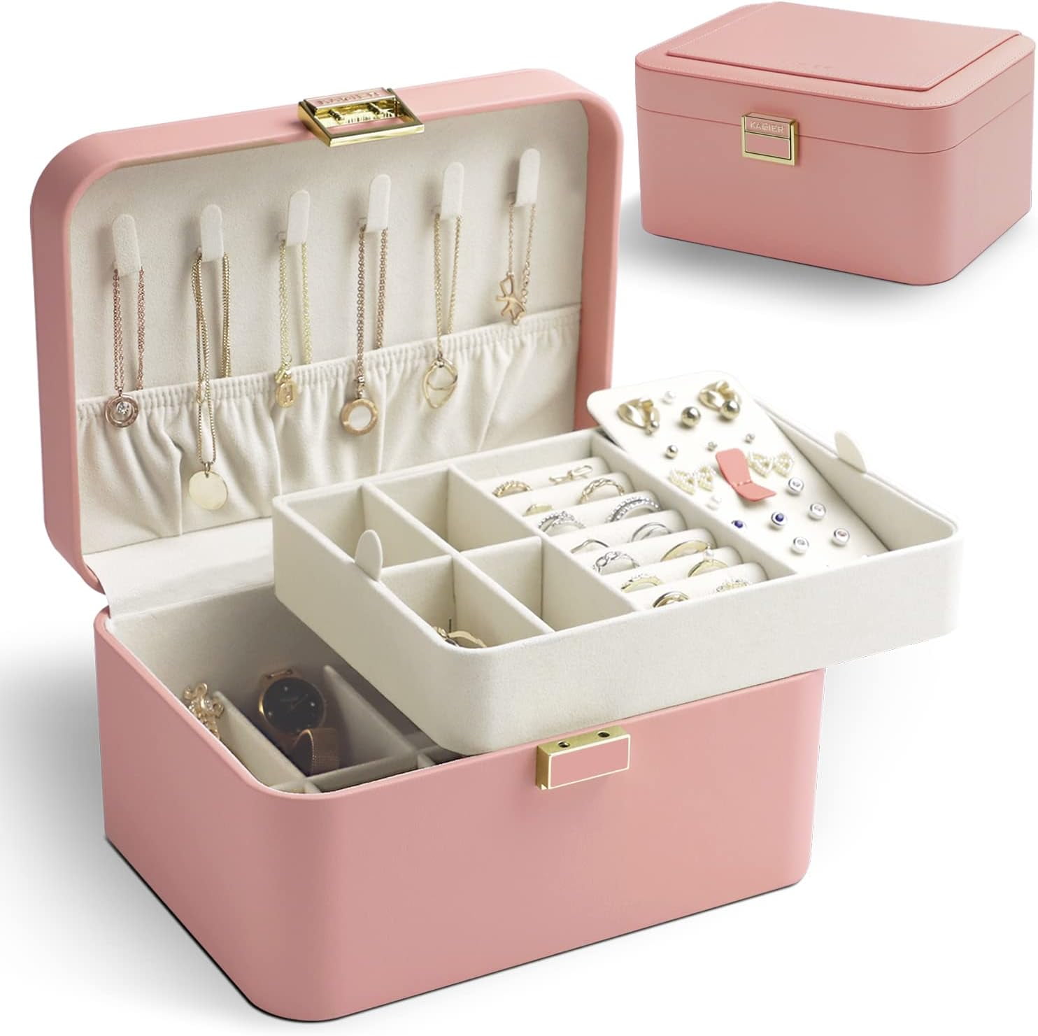 2 Layer Portable Travel Jewelry Organizer Box for Earrings Bracelets ...