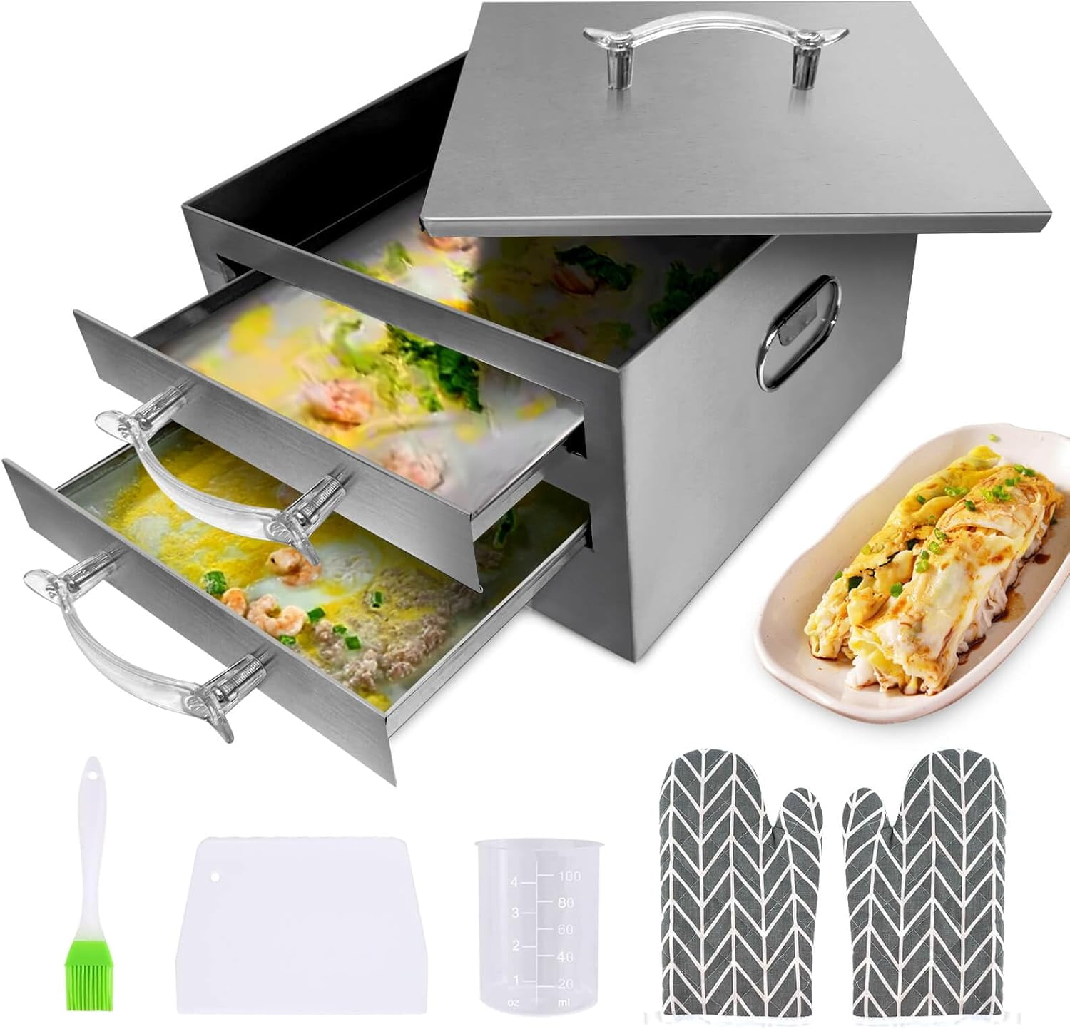 2-Layer Rice Roll Steamer, Stainless Steel Rice Noodle Roll Steamer ...