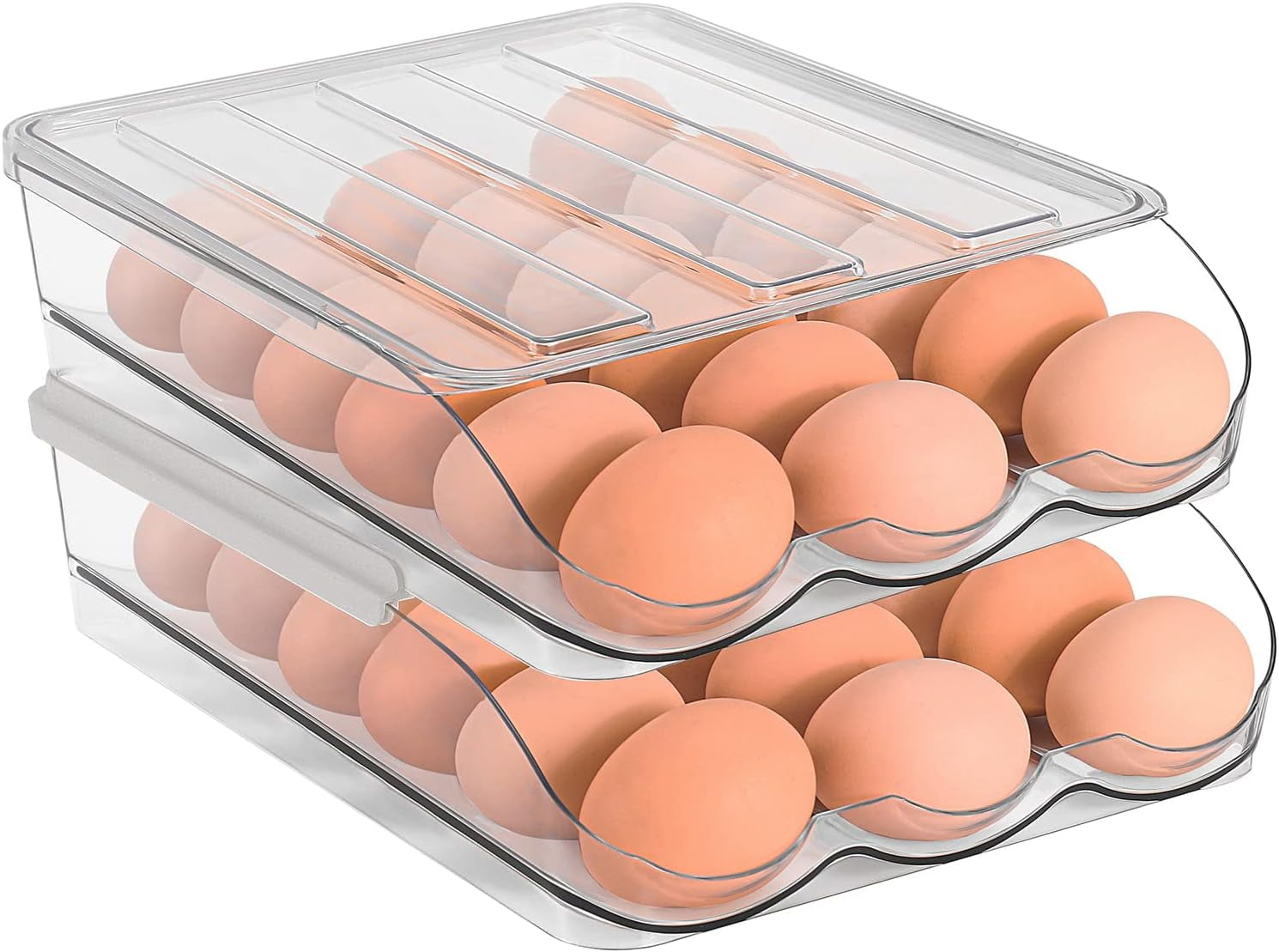 2 Layer Rolling Egg Holder Egg Storage Container for Refrigerator,Ramp ...