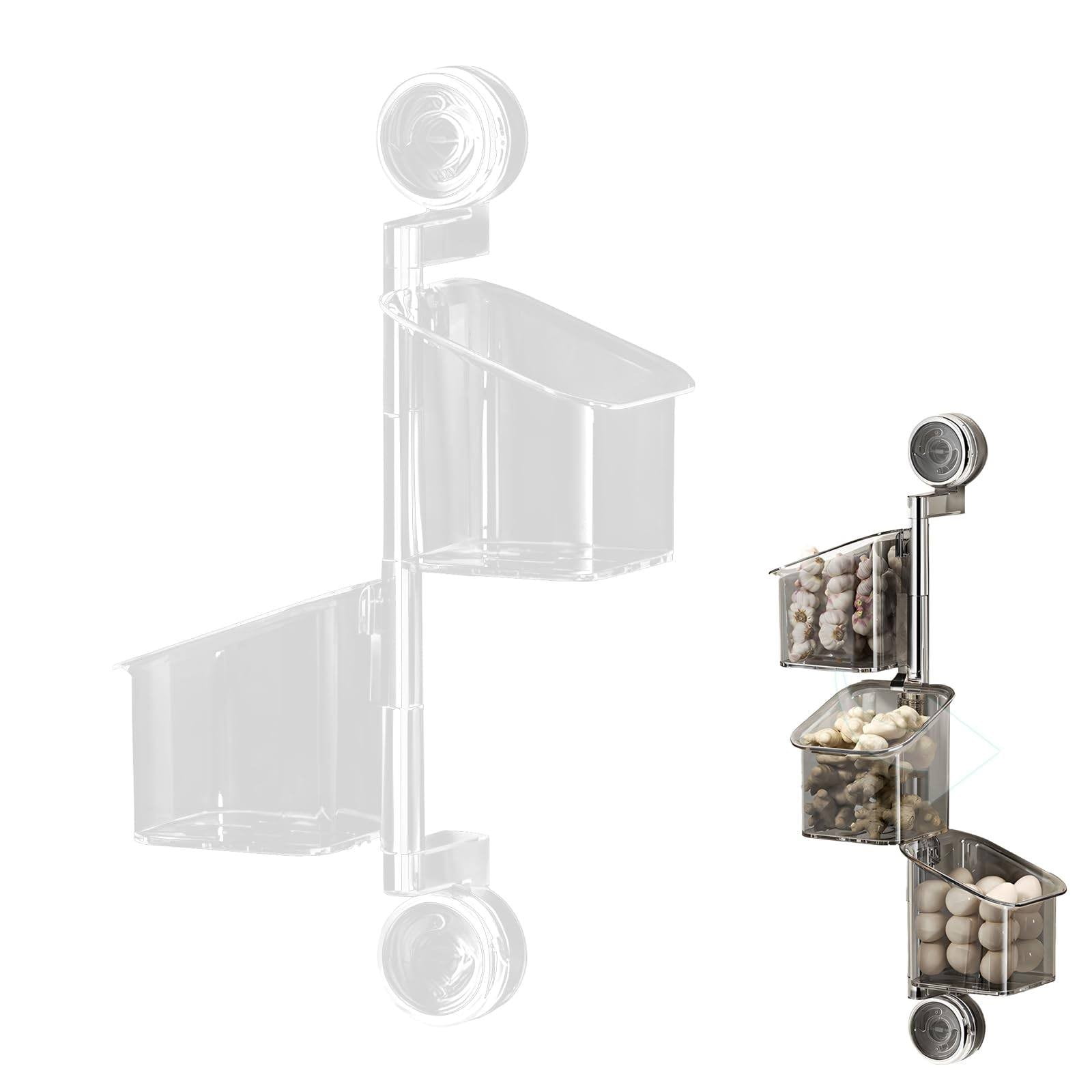 2-Layer Rotating Transparent Suction Cups Wall Mounted Organizer for ...