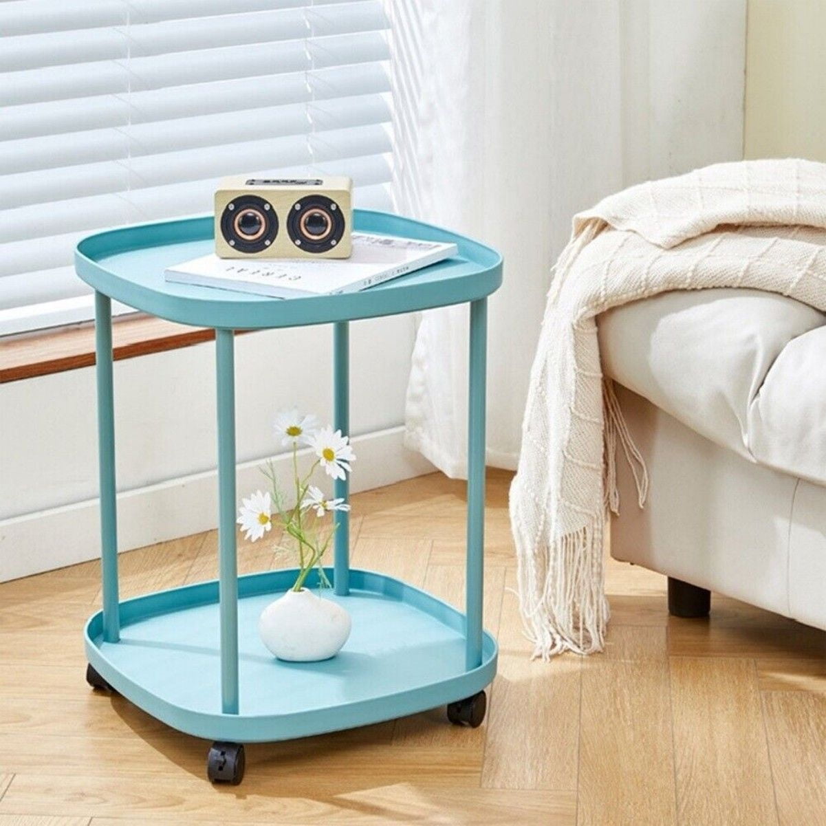 2 Layer Side Table w/Wheels Sofa End Table NightStand for Bedroom ...