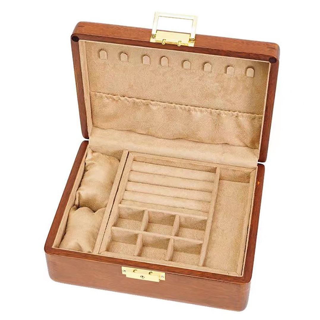 2 Layer Solid Wooden Jewelry Box with Lock and Key for Women Men ...