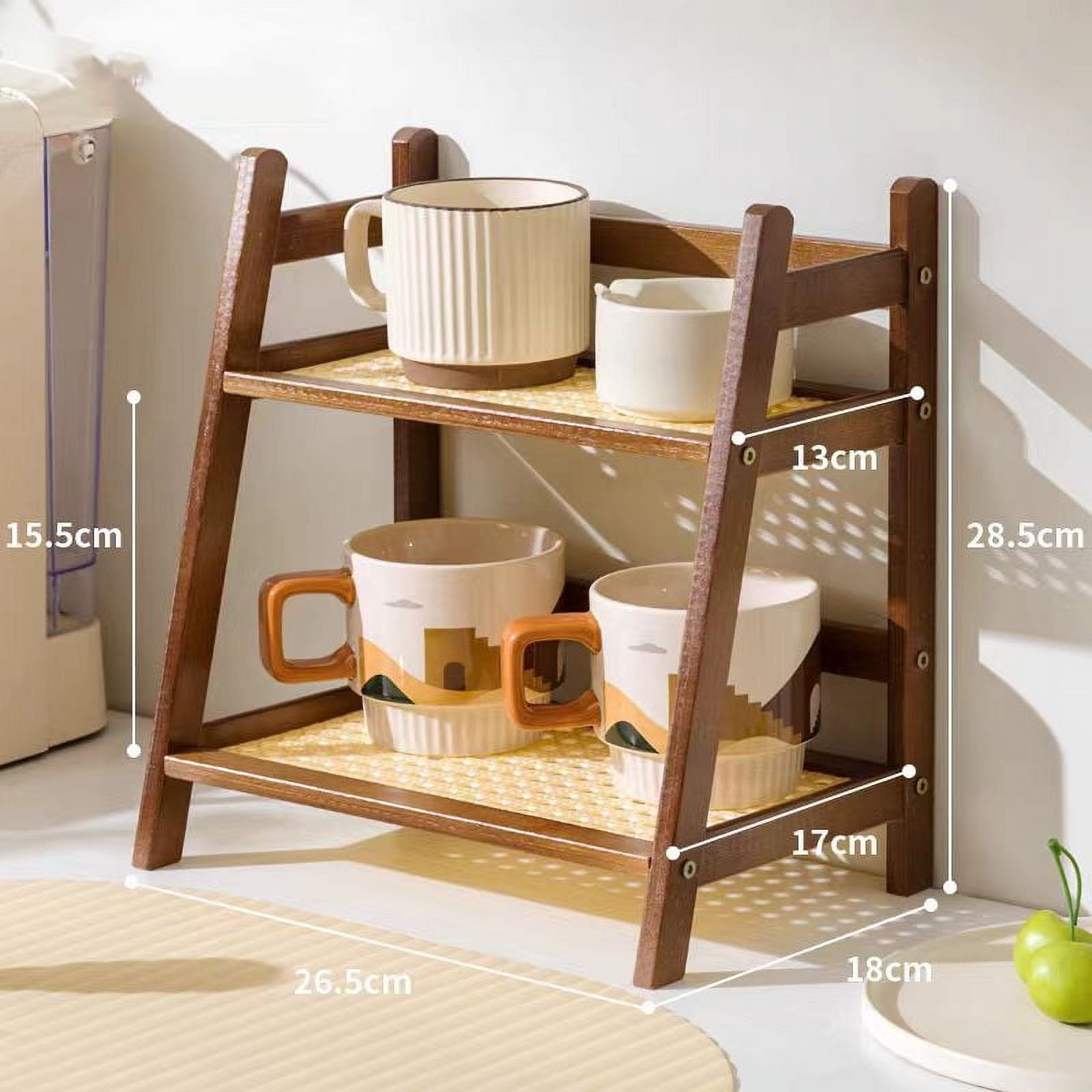 2 Layer Spice Caddy Shelf Bamboo Kitchen Storage Rack Desktop Cabinet ...