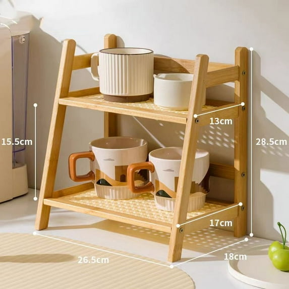2 Layer Spice Caddy Shelf Bamboo Kitchen Storage Rack Desktop Cabinet ...