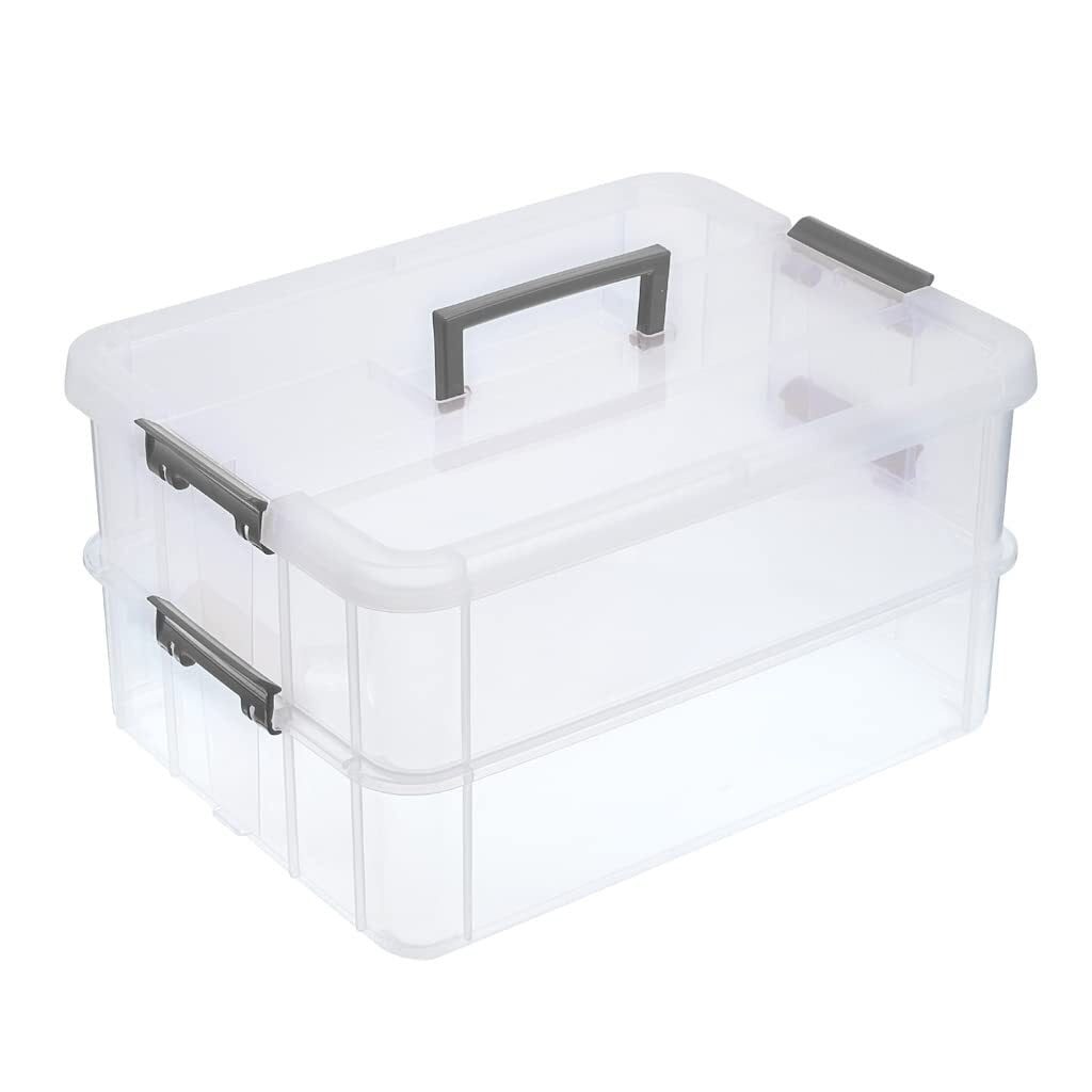 2 Layer Stack & Carry Box, Plastic Multipurpose Portable Storage ...