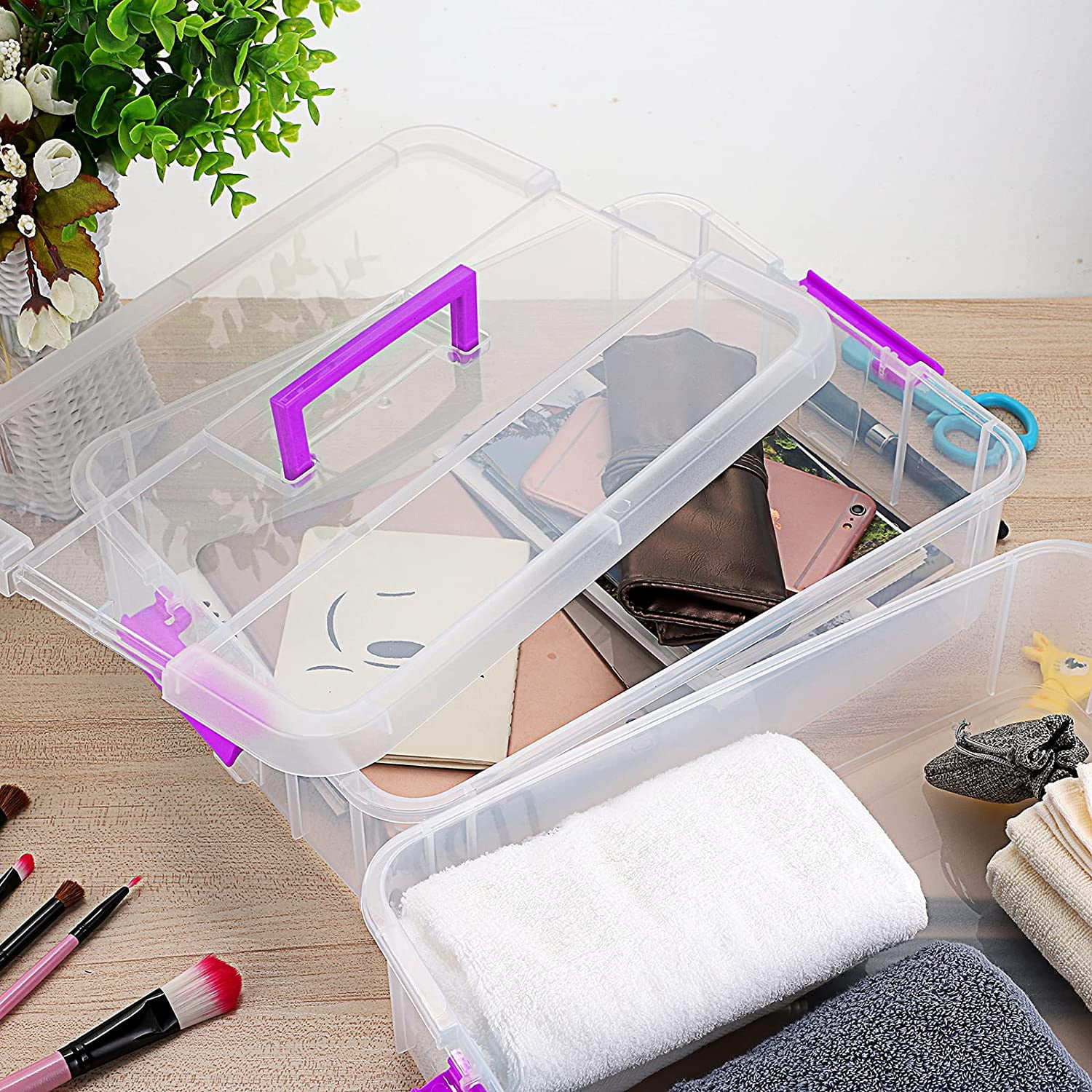 2 Layer Stack & Carry Box, Plastic Multipurpose Portable Storage ...