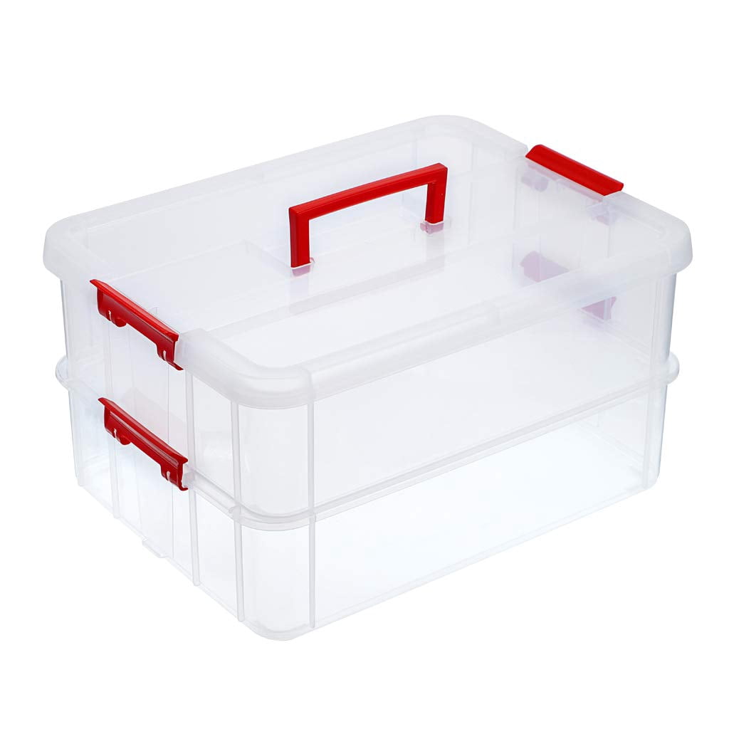 2 Layer Stackable Plastic Storage Box with Handle, Portable Organizer ...