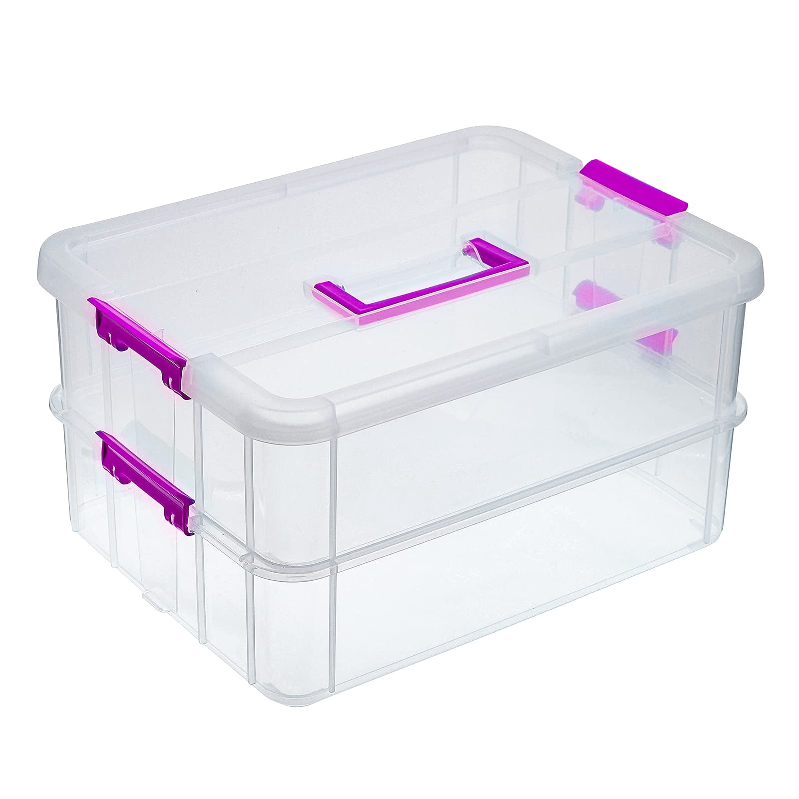 2 Layer Stackable Plastic Storage Box with Handle, Portable Organizer ...