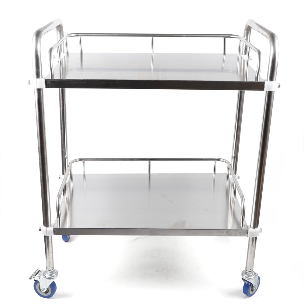 2-Layer Stainless Steel Storage Cart with Lockable Wheels, Practical ...