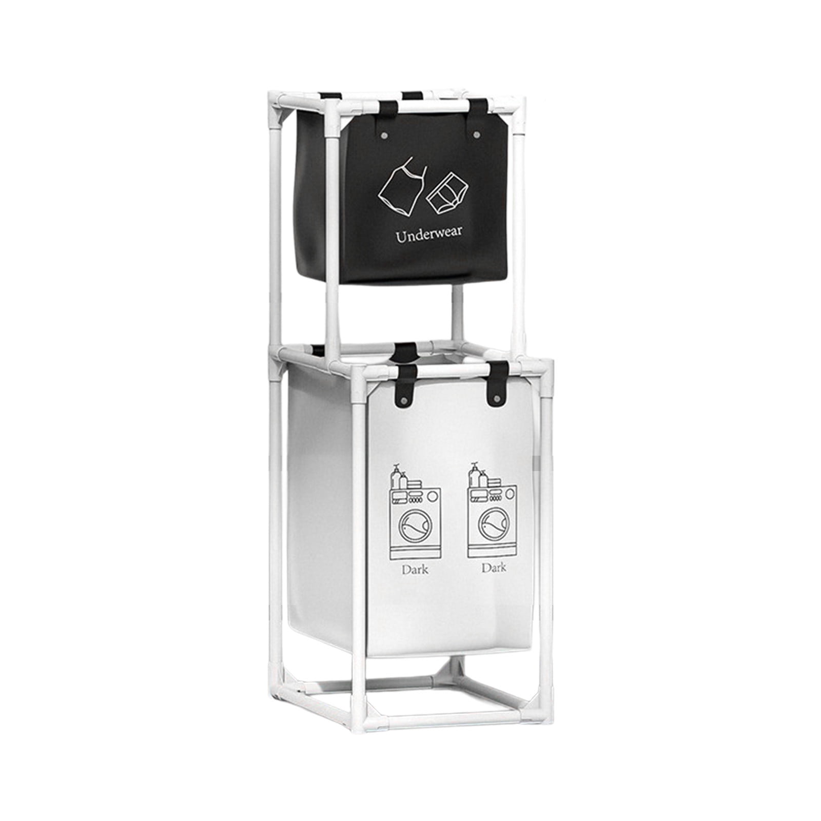 2 Layer Storage Rack with Dirty Clothes Basket, Stainless Steel ...