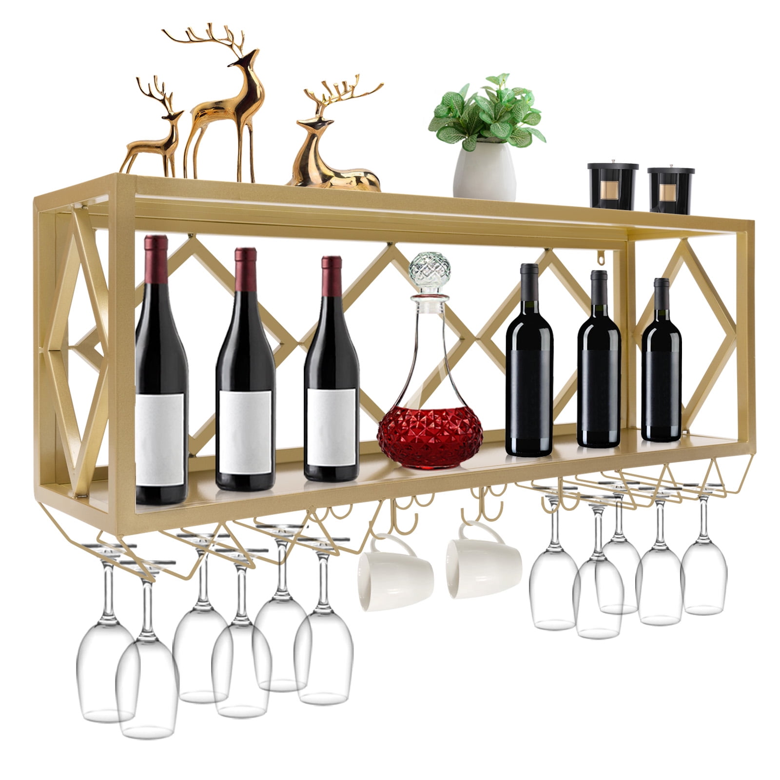 2 Layer Wall Mounted Wine Bottle Holder, Wine Rack Bar Unit Floating ...