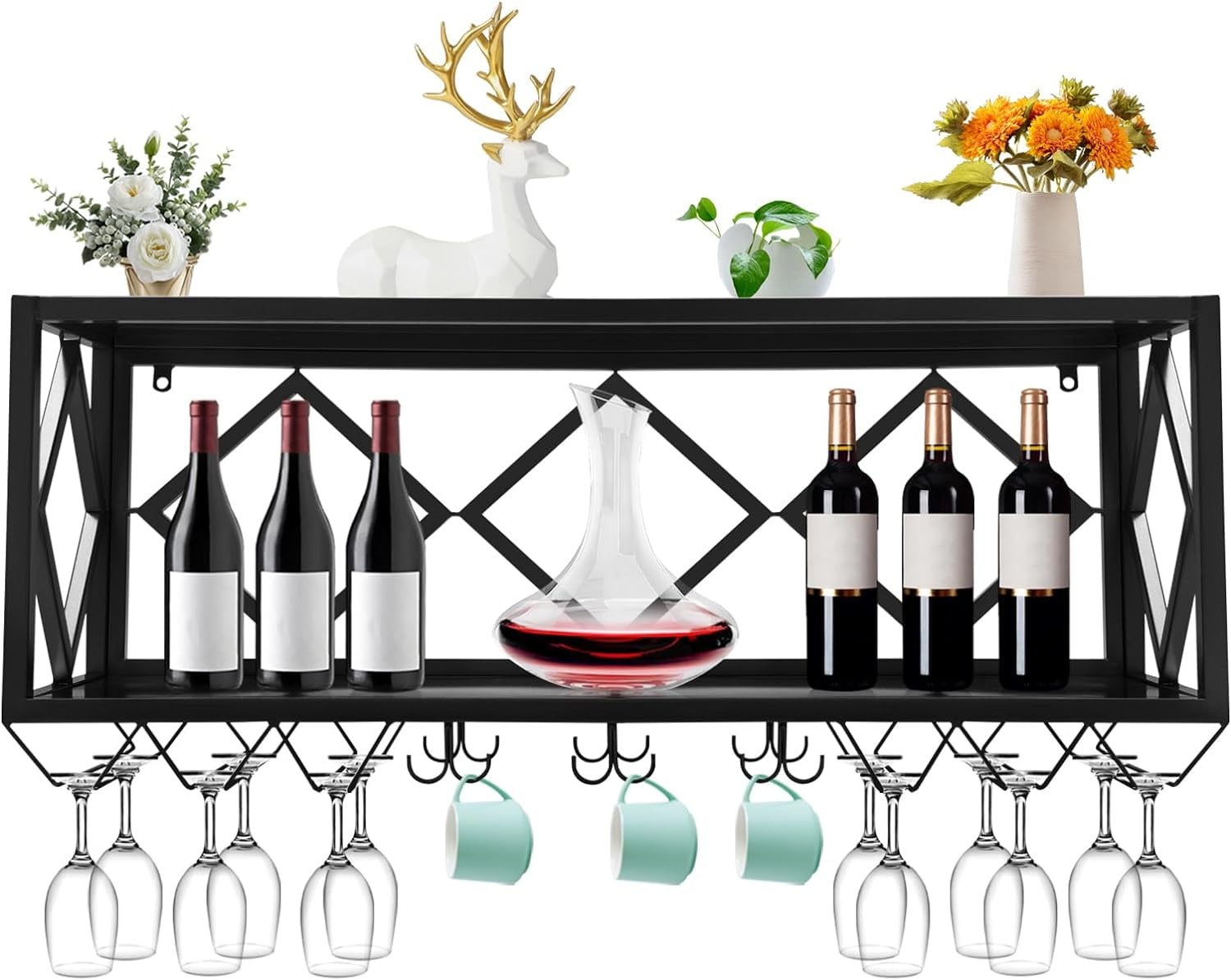 2 Layer Wall Mounted Wine Bottle Holder, Wine Rack Bar Unit Floating ...