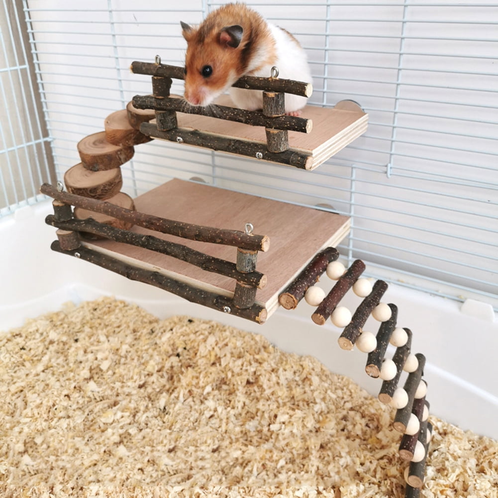 2 Layer Wooden Climbing Ladder with Platform Chewing Toys for Hamster ...