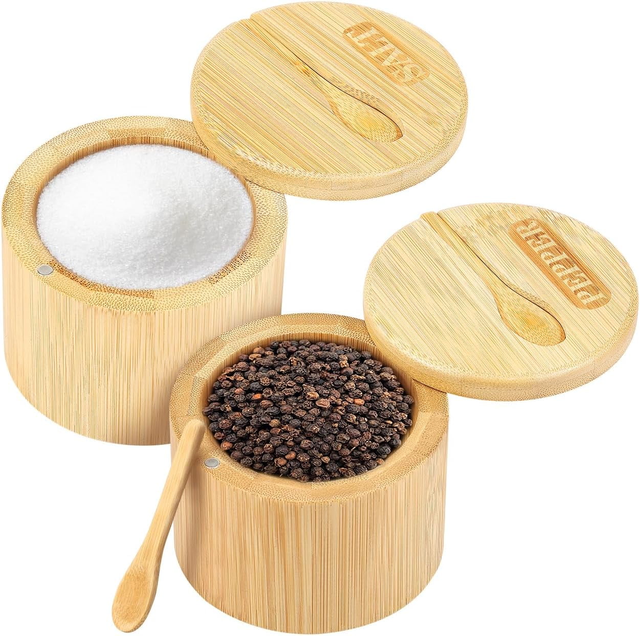2 Layers Acacia Salt and Pepper Bowl Salt and Pepper Storage Box Salt ...