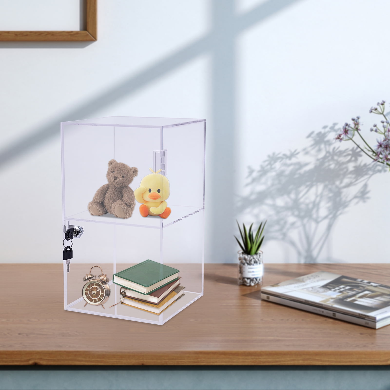 2-Layers Acrylic&Metal Riser Display Shelf Clear Cuboid Display Stand ...