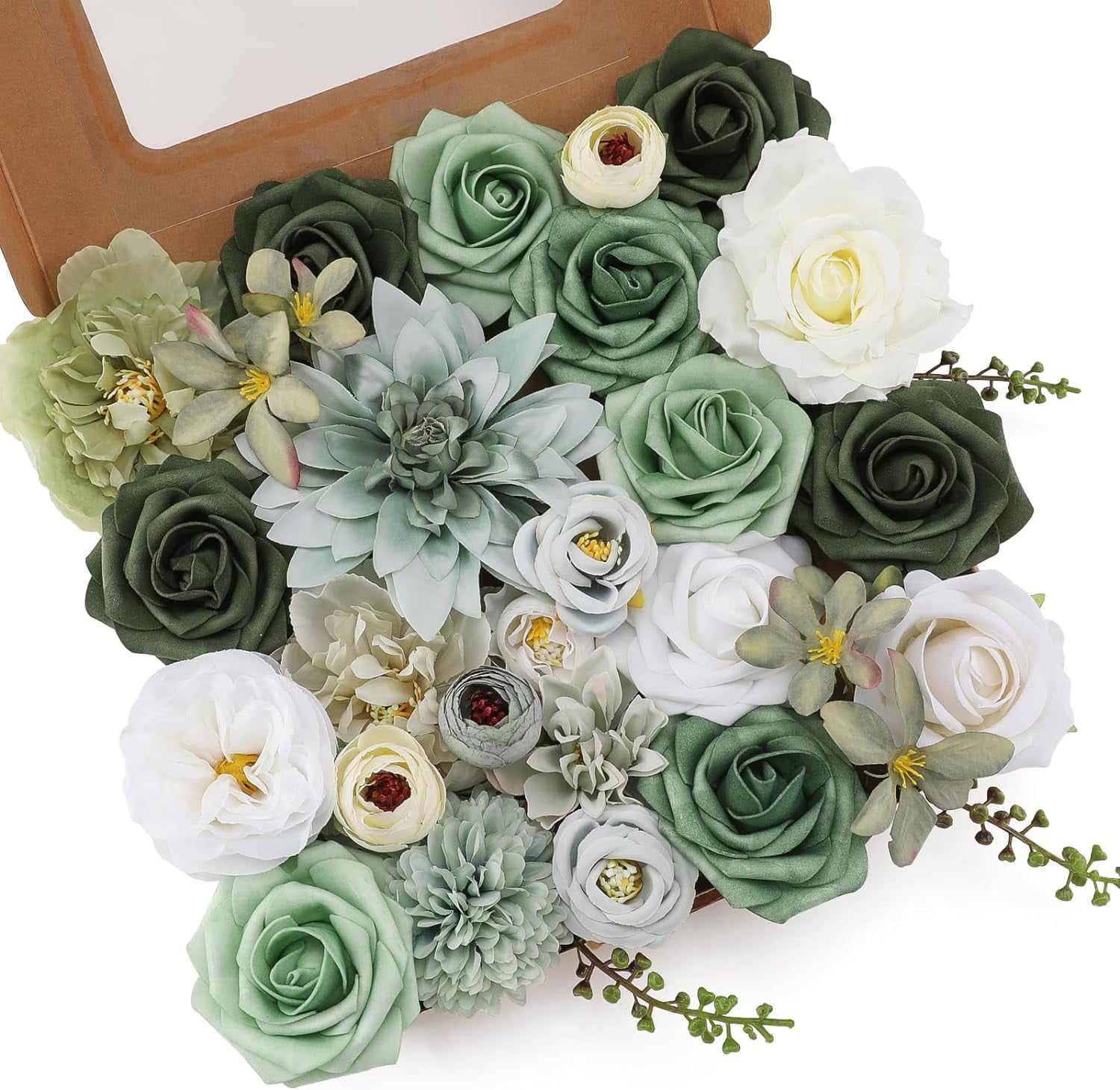 2 Layers Artificial Flowers Combo Green Flowers Mix Silk Flowers Dahlia ...