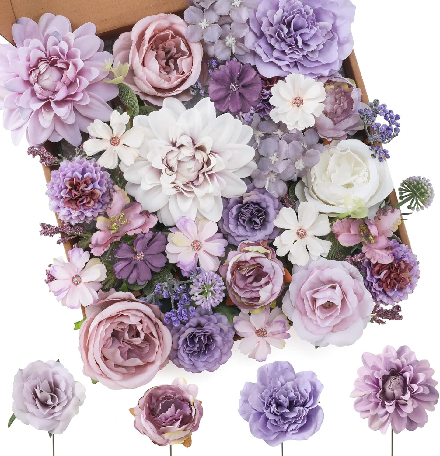 2 Layers Artificial Flowers Combo Purple Flowers Mix Silk Flowers ...