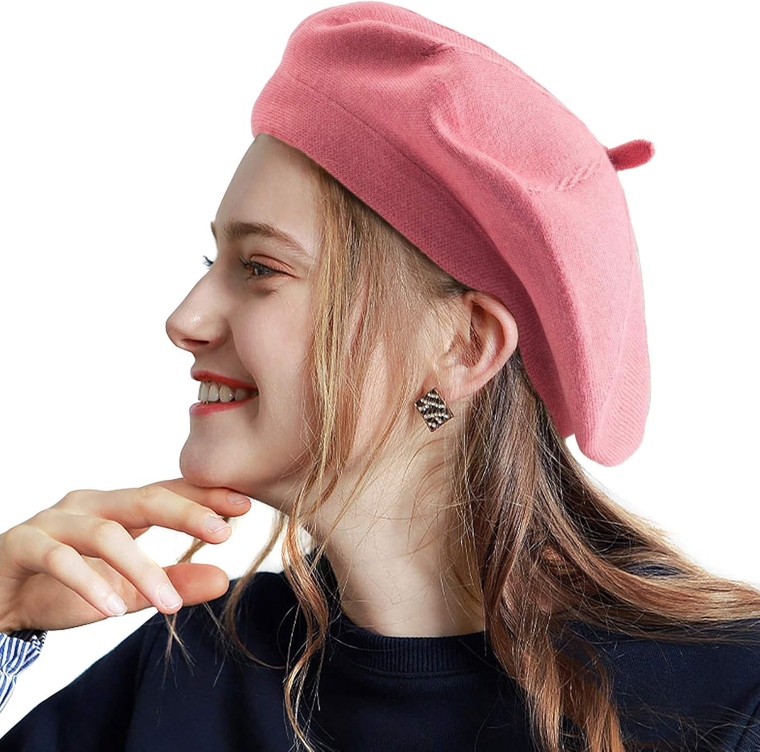 2 Layers Beret Hats for Women, Soft Warm Knit Beanie Cap - Walmart.com