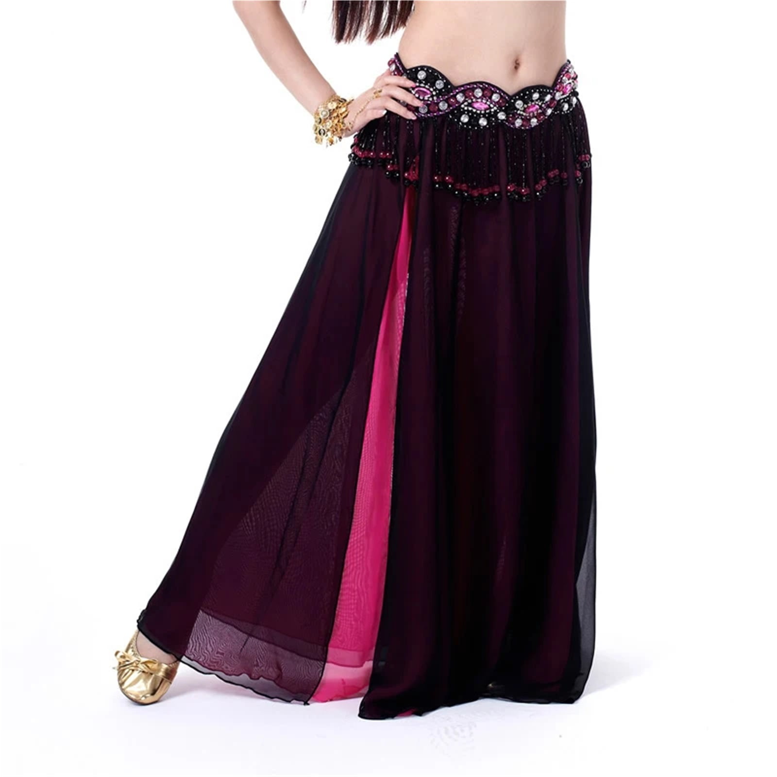 2 Layers Dancewear Double Colors Women Belly Dance Clothing Side Split ...