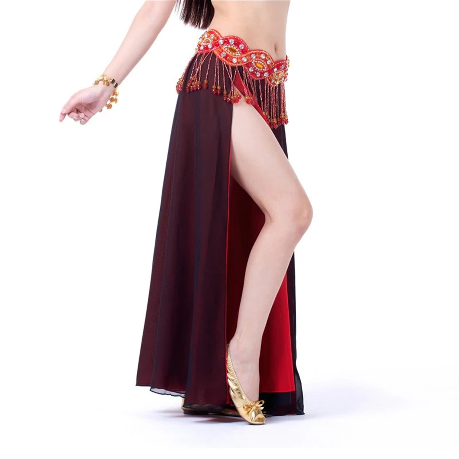 2 Layers Dancewear Double Colors Women Belly Dance Clothing Side Split ...