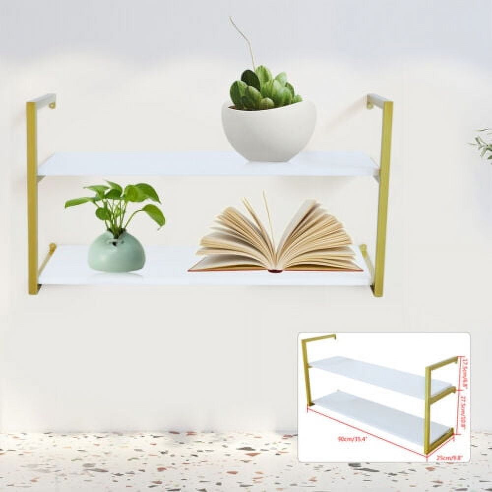 2 Layers Floating Shelf Bookshelf Wall Mounted Toys Plants Display Rack ...