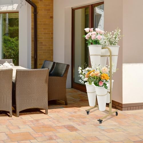 2 Layers Flower Display Stand Metal Rolling Plant Stand Cart Heavy Duty ...