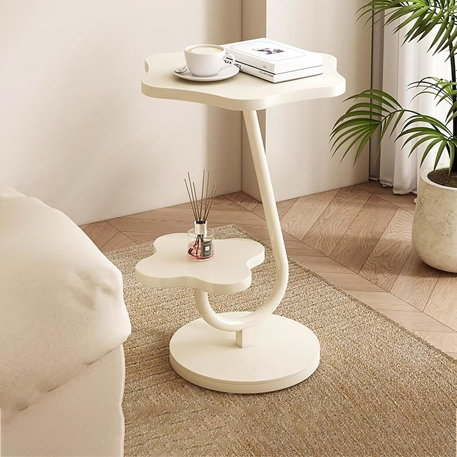 2 Layers Flower Shape C Shaped Side Table for Couch, Small Coffee Table ...