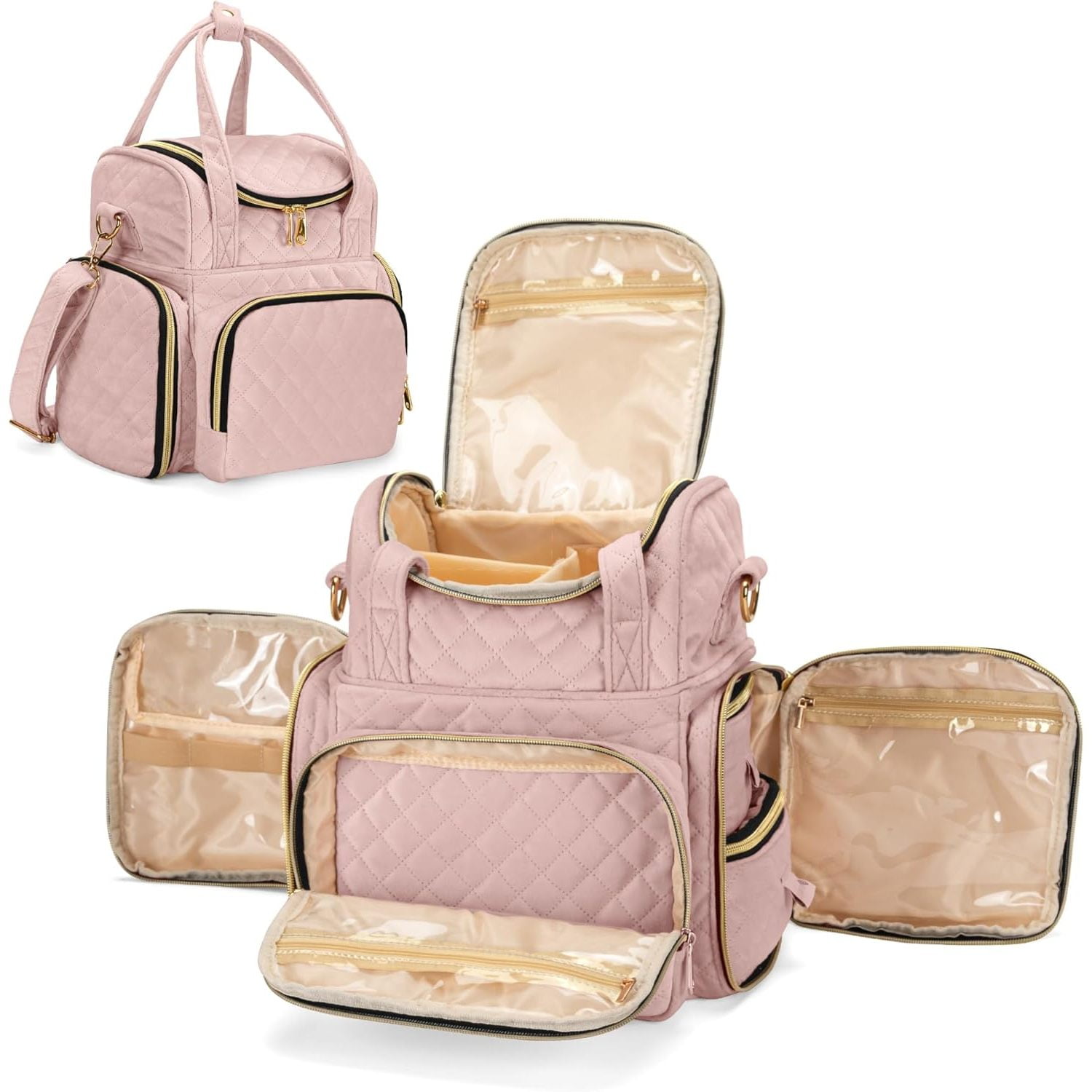 2 Layers Large Travel Makeup Bag with 2 Removable Pouches, Large ...