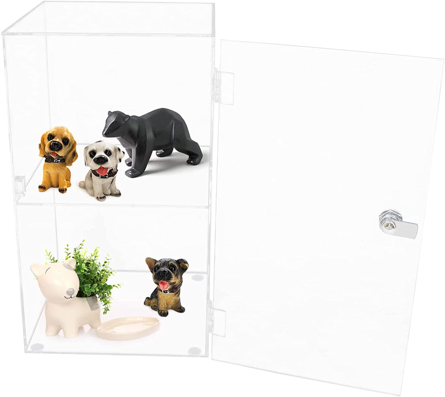 2 Layers Lockable Acrylic Display Case Transparent Cabinet Plexiglass ...