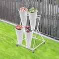 2 Layers Metal Flower Display Stand with 4 Buckets Moving Florist ...