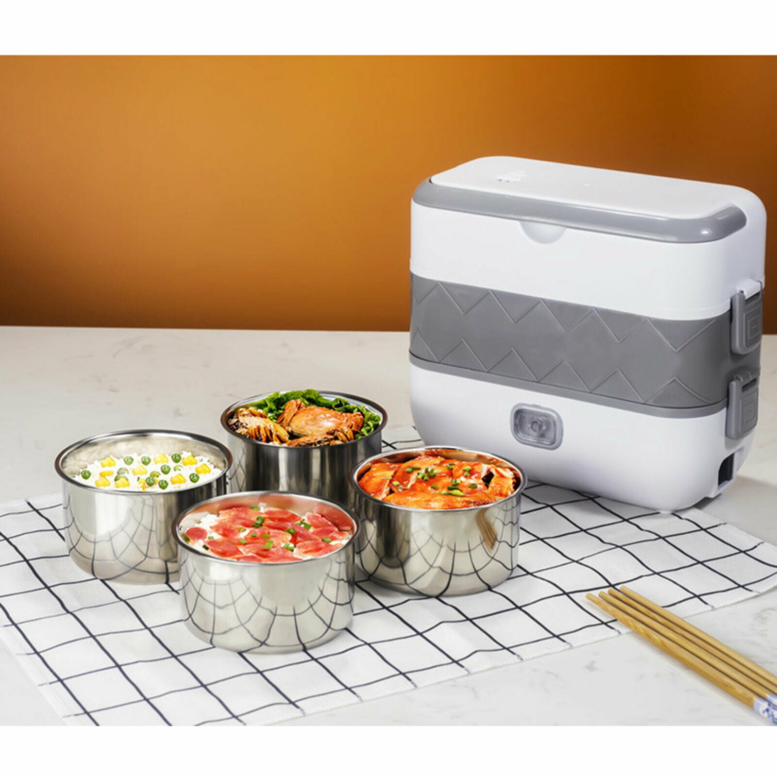 2 Layers Portable Electric Lunch Box Food Heated Warmer Steamer Rice ...