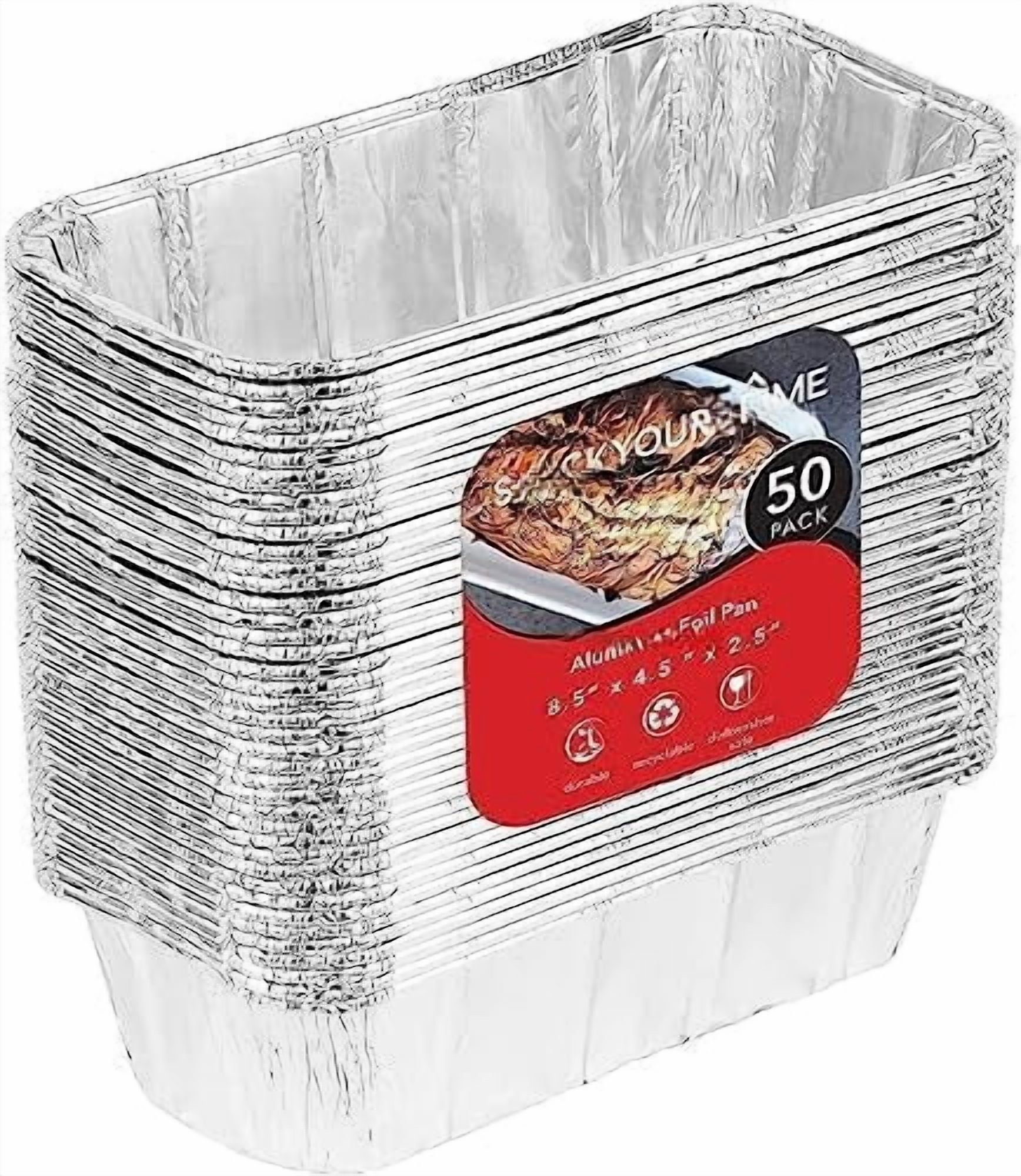 2 Lb Aluminum Foil Mini Loaf Pans (50 Pack) Disposable Small Loaf Pan ...