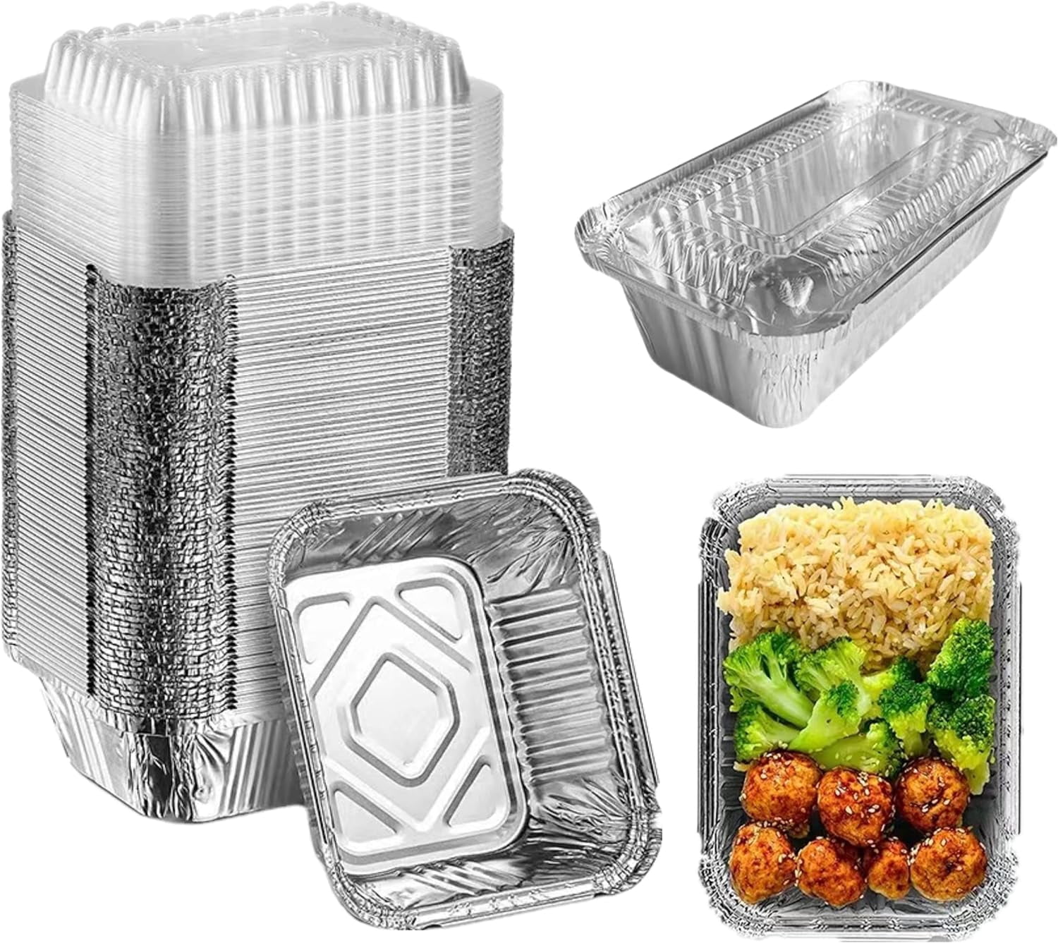 2 Lb Aluminum Foil Pans with Clear Lids (50 Pack), Heavy Duty ...
