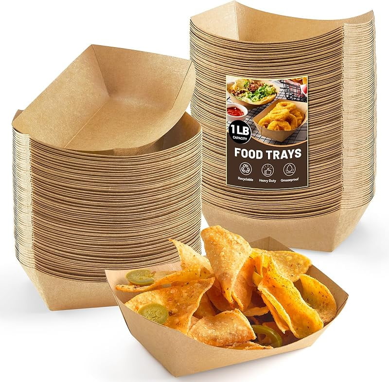 2 Lb Paper Food Trays - 100 Pack Disposable Nacho Trays Brown Food ...