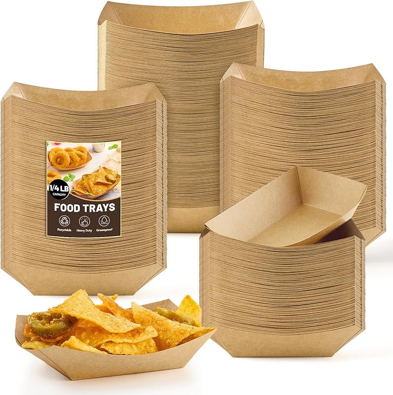 2 Lb Paper Food Trays - 100 Pack Disposable Nacho Trays Brown Food ...