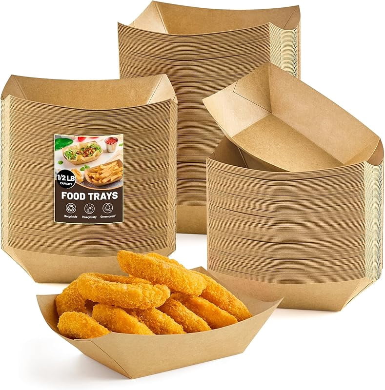 2 Lb Paper Food Trays - 100 Pack Disposable Nacho Trays Brown Food ...