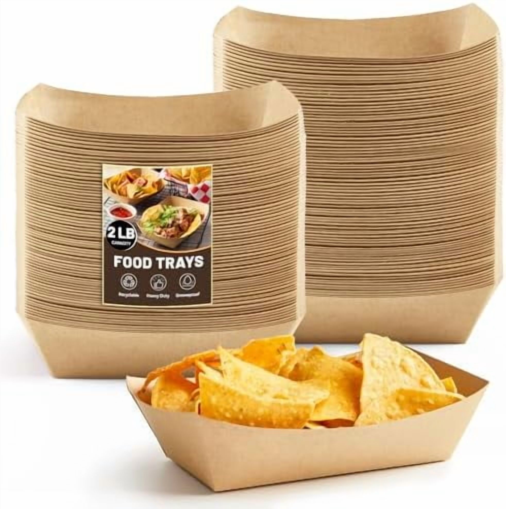 2 Lb Paper Food Trays - 100 Pack Disposable Nacho Trays Brown Food ...