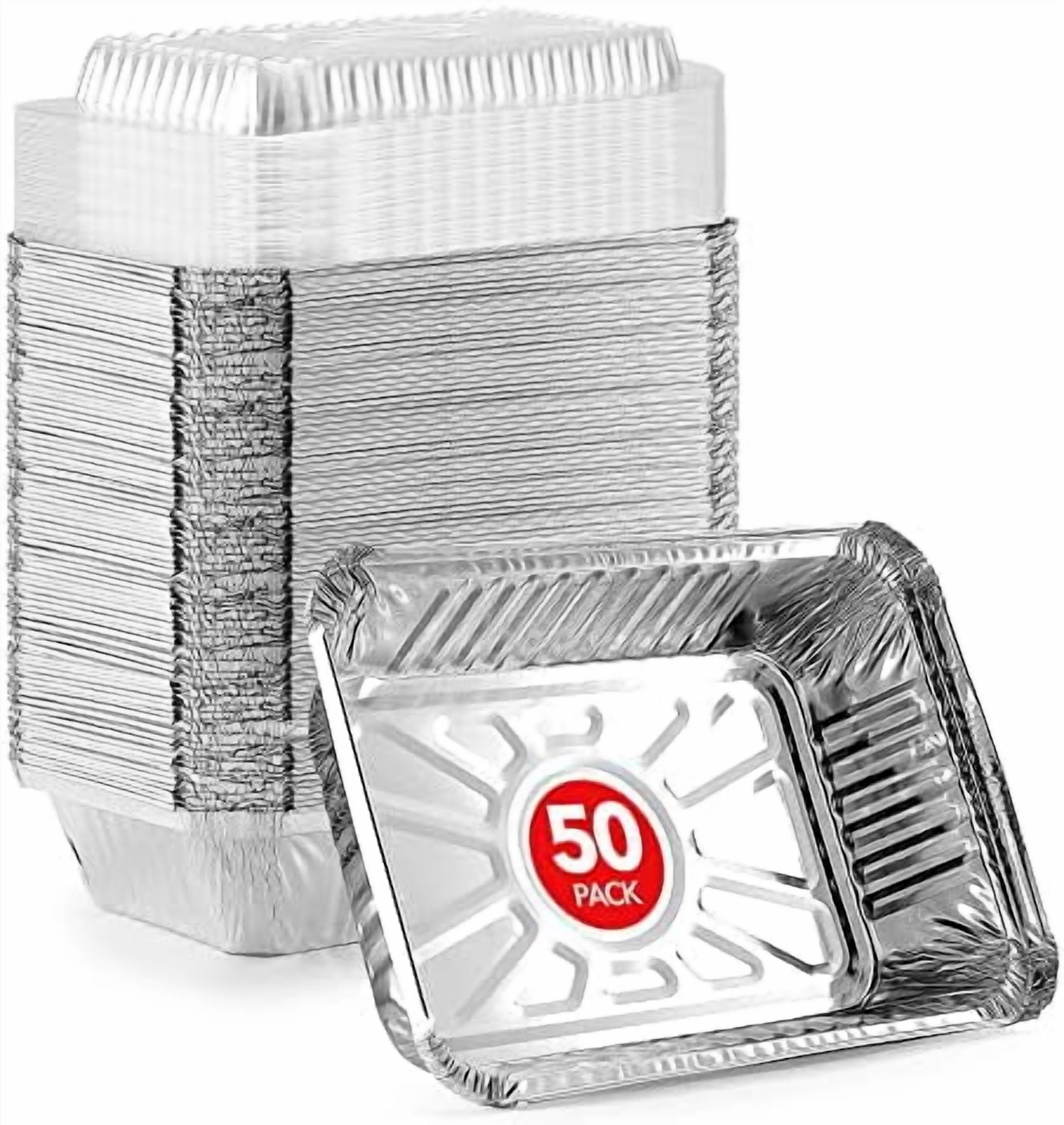 2 Lb Small Aluminum Pans with Lids (50 Pack) Foil Pans + Clear Plastic ...