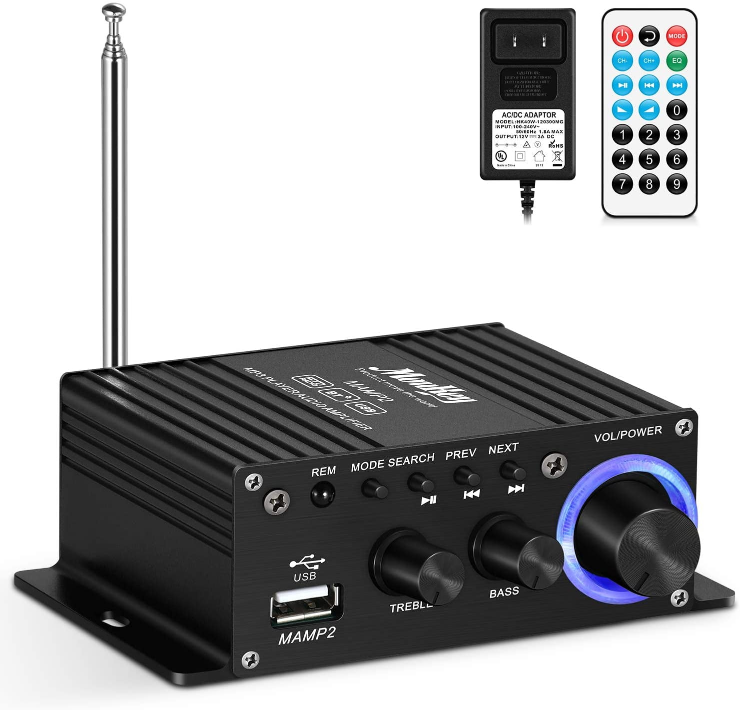 Moukey Compact Home Stereo System 50W 2-Channel Receiver with Bluetooth ...