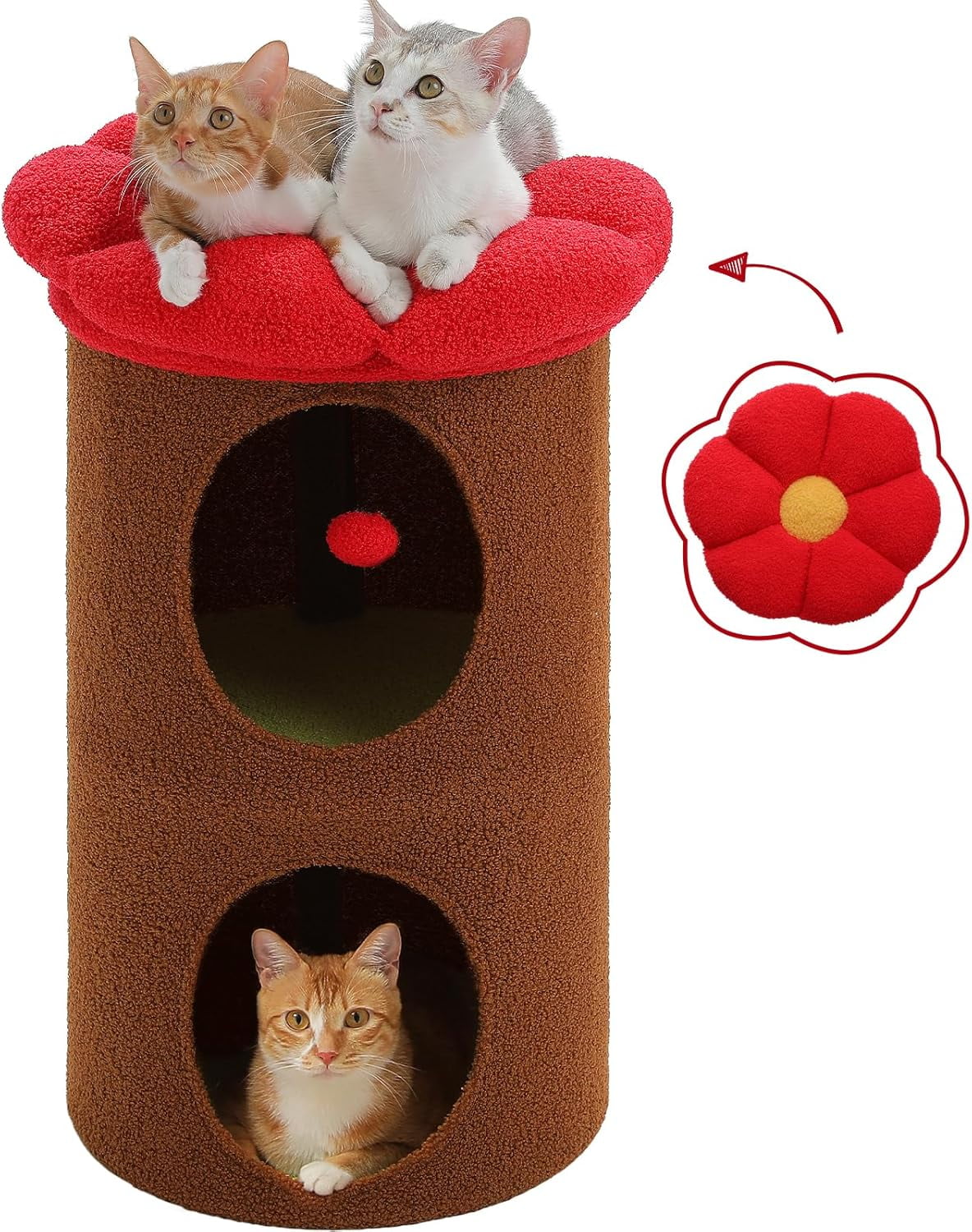 2-Level Cat Beds for Indoor Cats, Cat Tree House with Removable Flower ...
