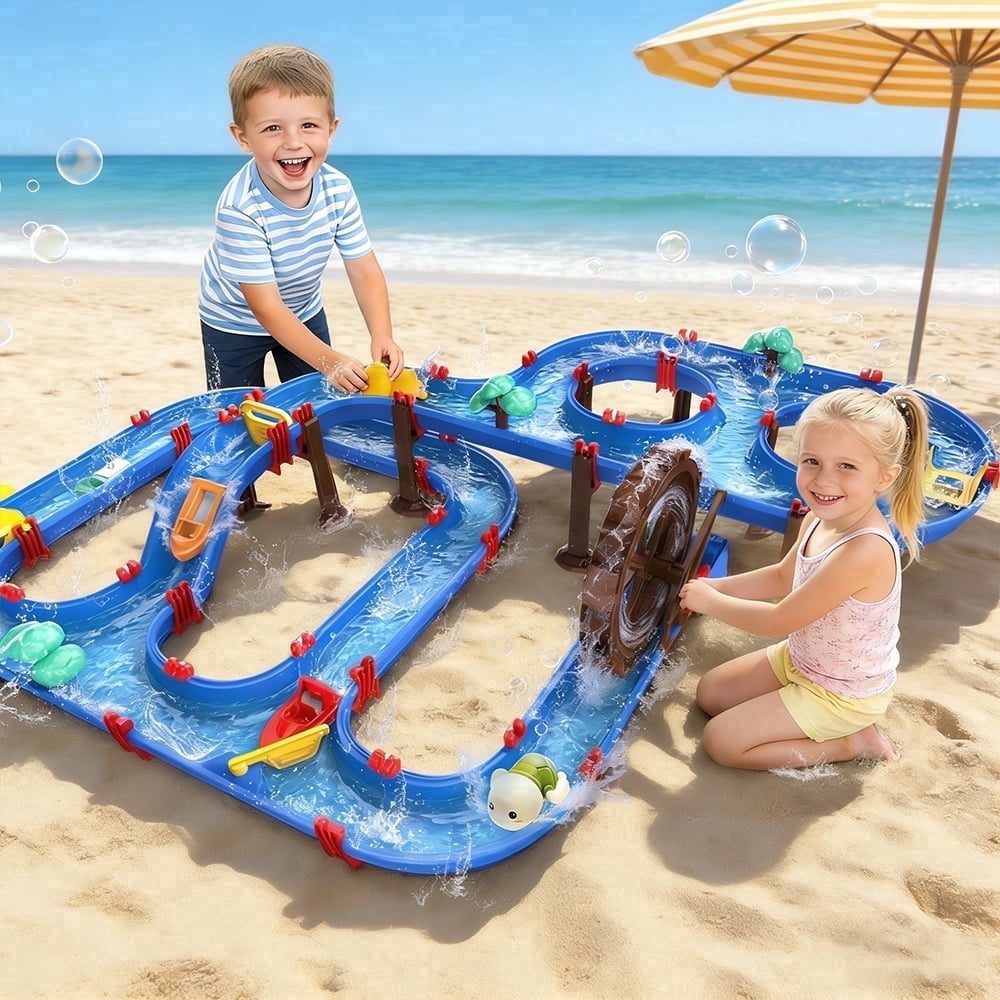 Terramus 2-Level Water Table for Kids 3+, 163-Piece DIY Water Park ...