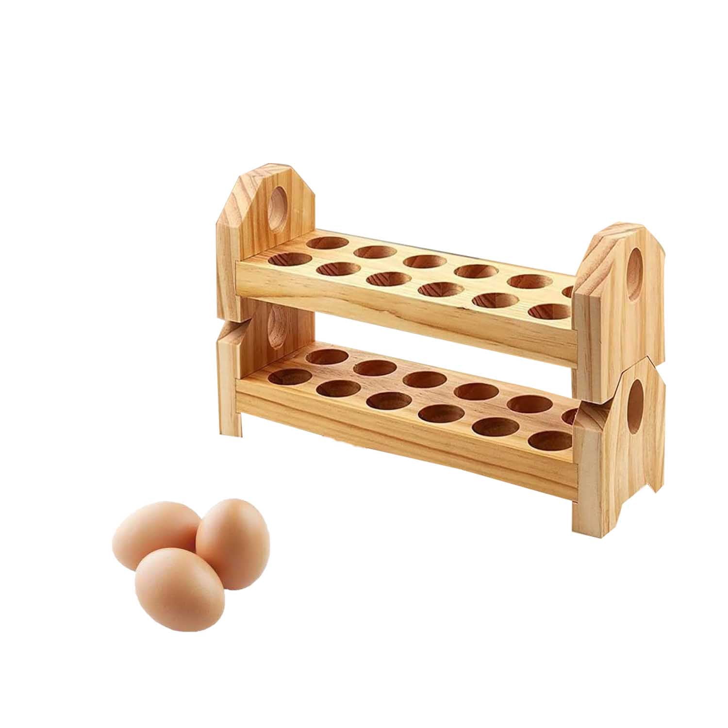 2 Levels Egg Rack, Stackable Wooden Egg Holder, Egg Container, Large ...