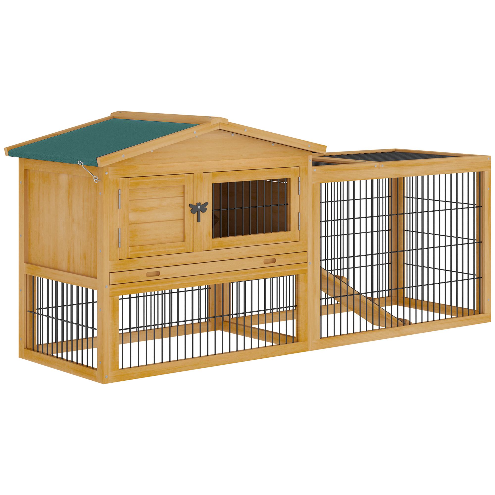 2 Levels Outdoor Rabbit Hutch With Openable Top, 59" Wooden Large ...