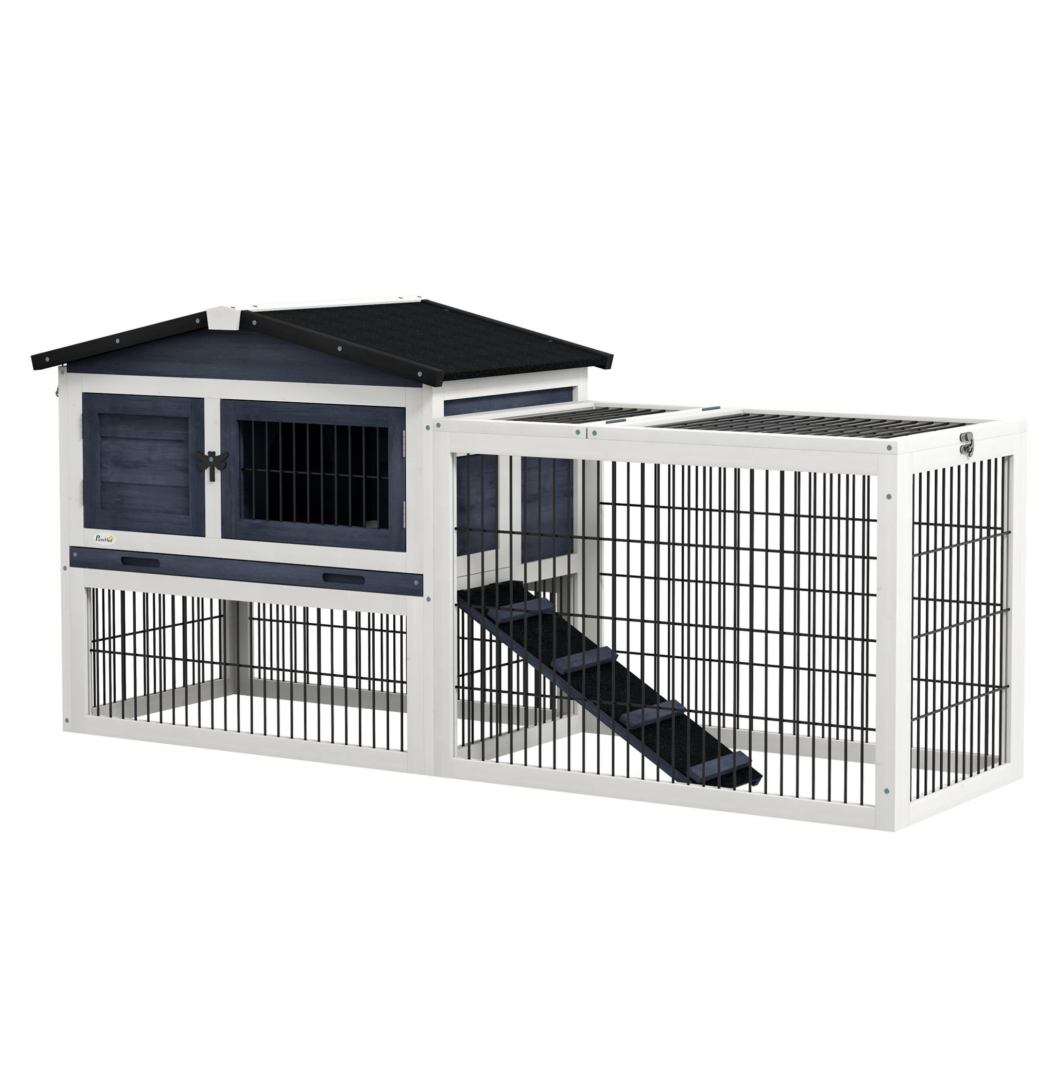 2 Levels Outdoor Rabbit Hutch with Openable Top, 59" Wooden Large ...