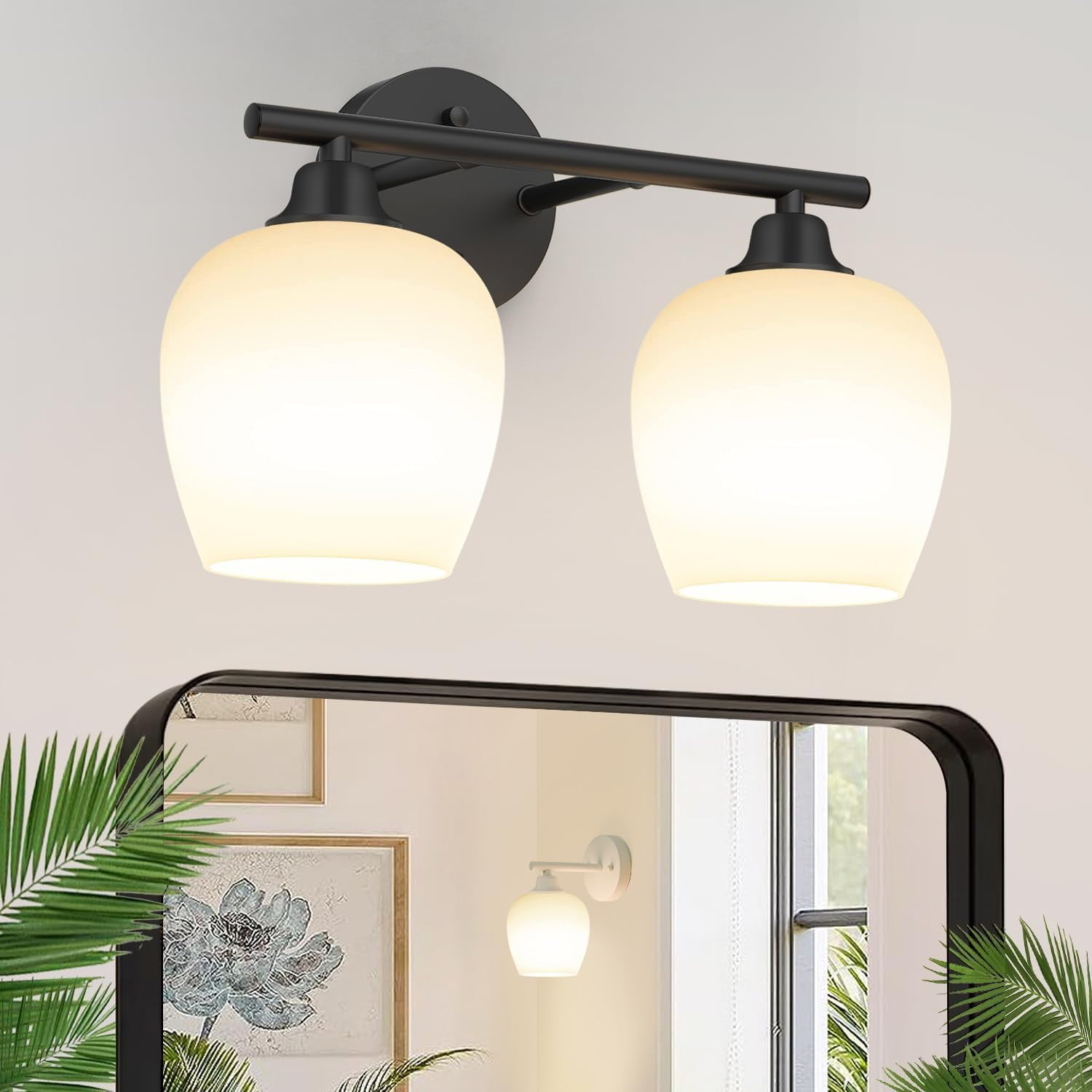 Modern 2-Light Bathroom Vanity, Wall Sconce with Metal Base, Glass ...