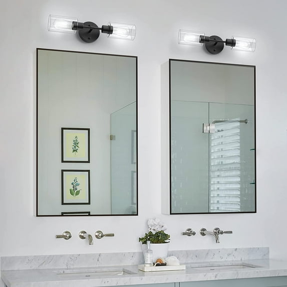 2-Light Black Bathroom Vanity Light, Modern Matte Black Wall Sconce ...