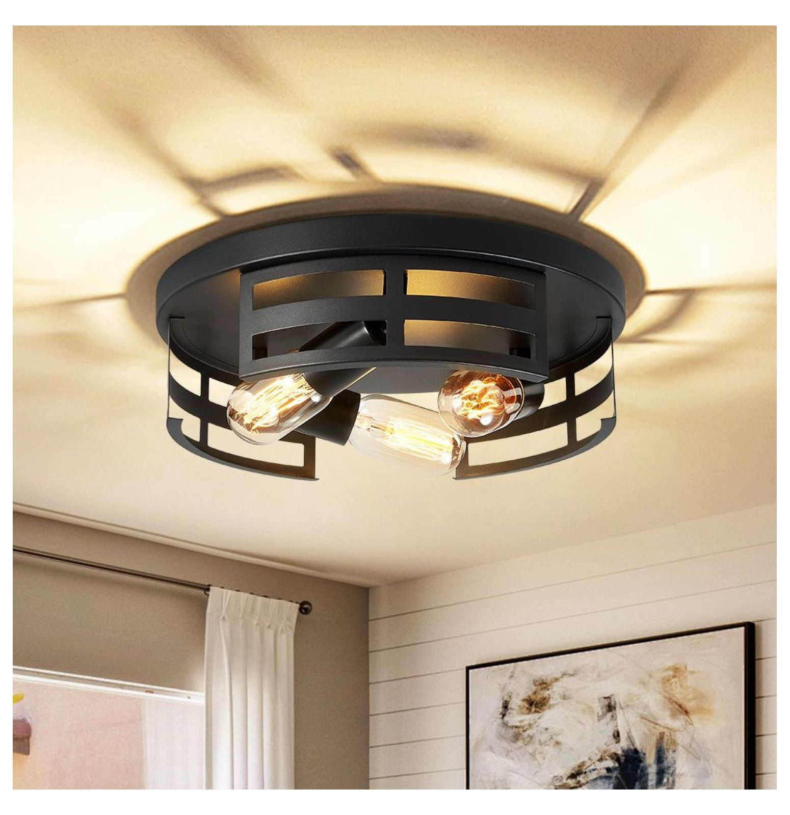 2-Light Black Flush Mount Ceiling Light Fixture - 13 inch Hallway ...