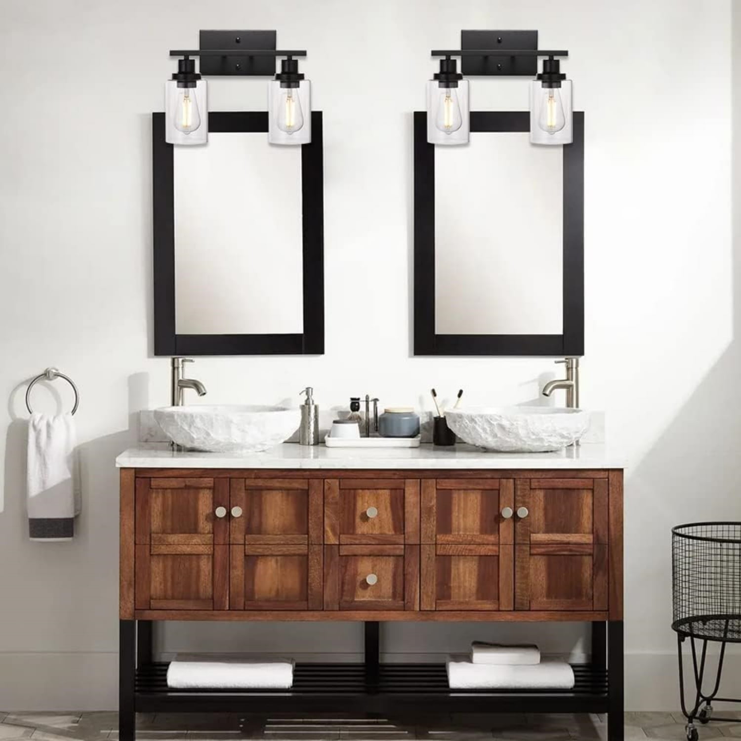 2-Light Black Wall Sconce Industrial Vintage with Clear Glass Shade and ...