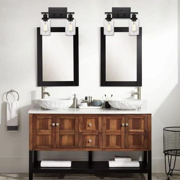 2-Light Black Wall Sconce Industrial Vintage with Clear Glass Shade and ...